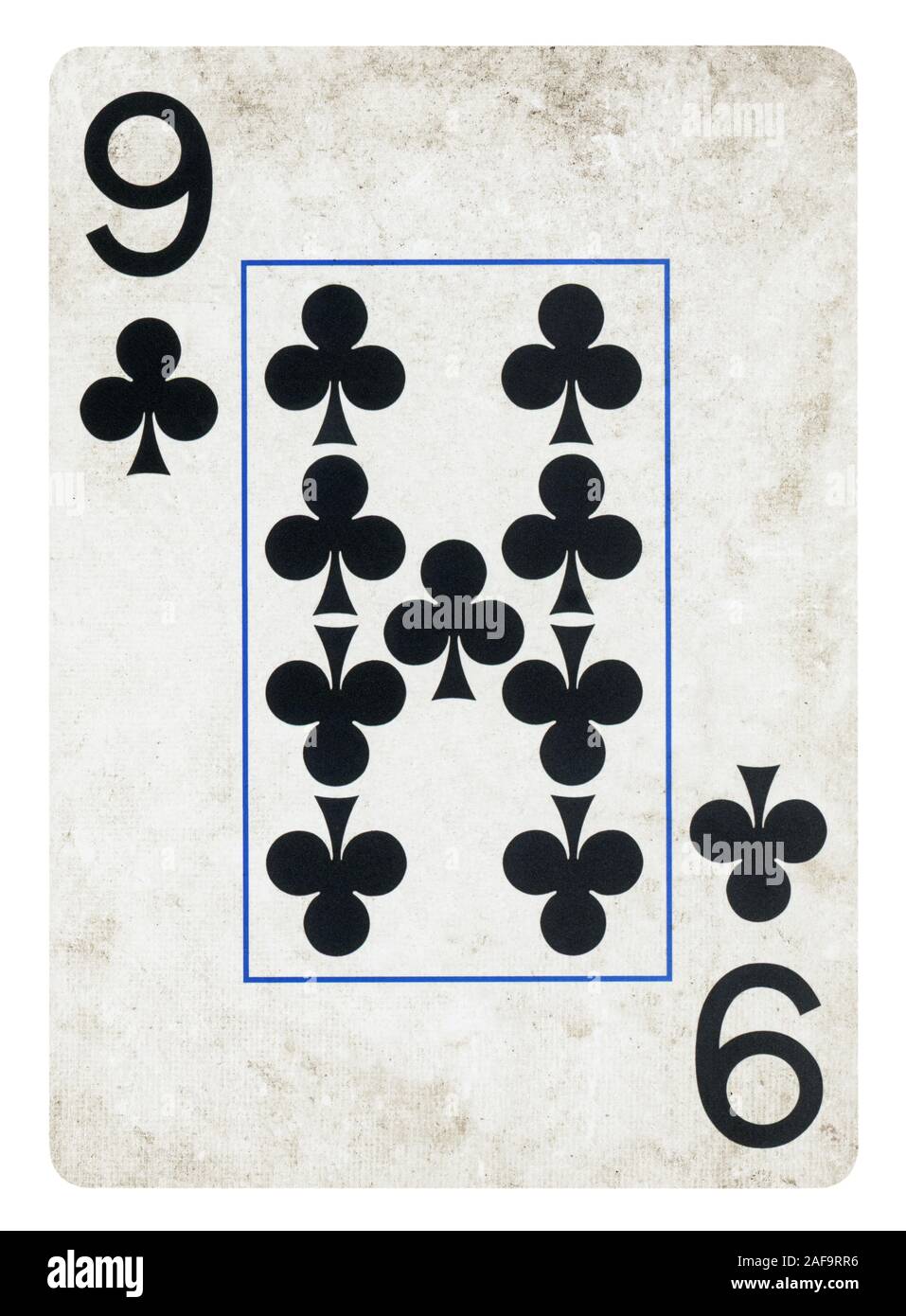 Nine of Clubs Vintage playing card - isolated on white (clipping path ...