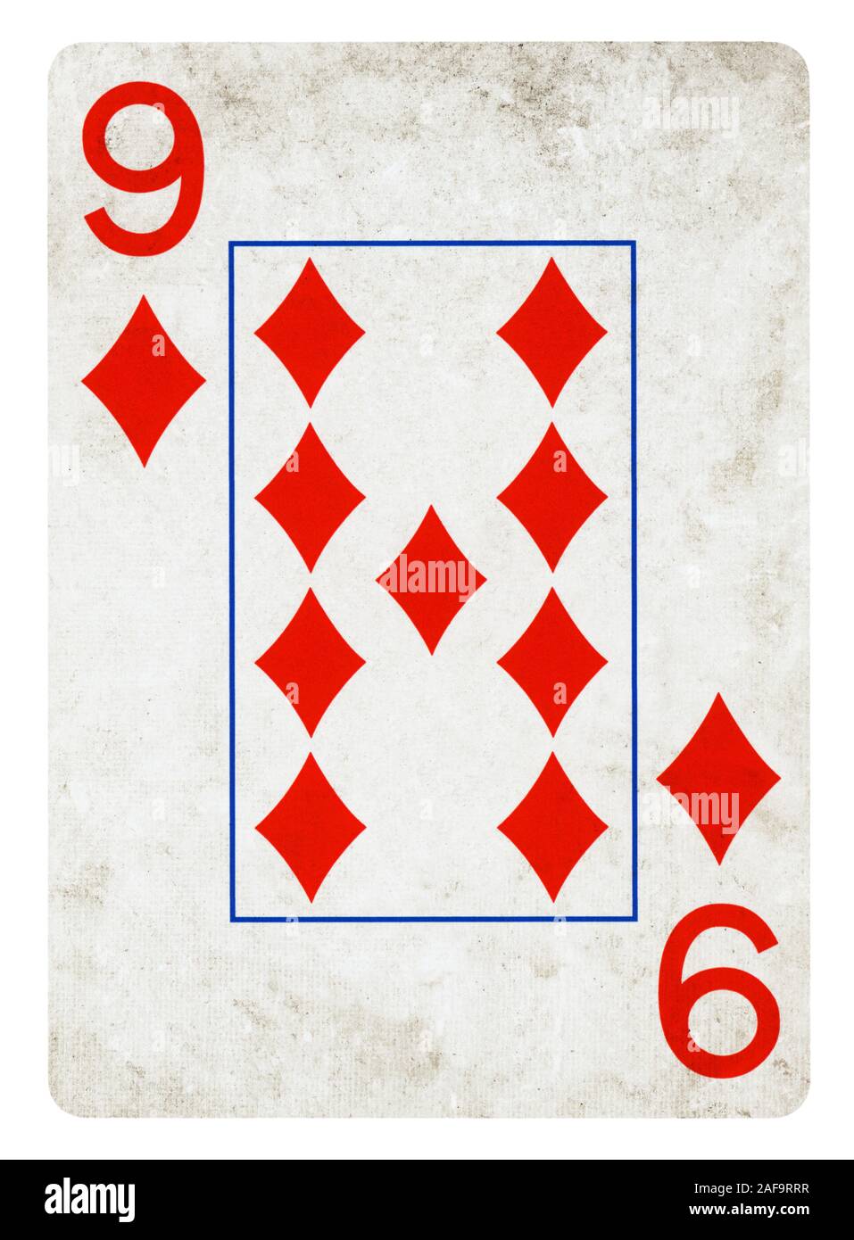 Nine of Diamonds Vintage playing card - isolated on white (clipping ...
