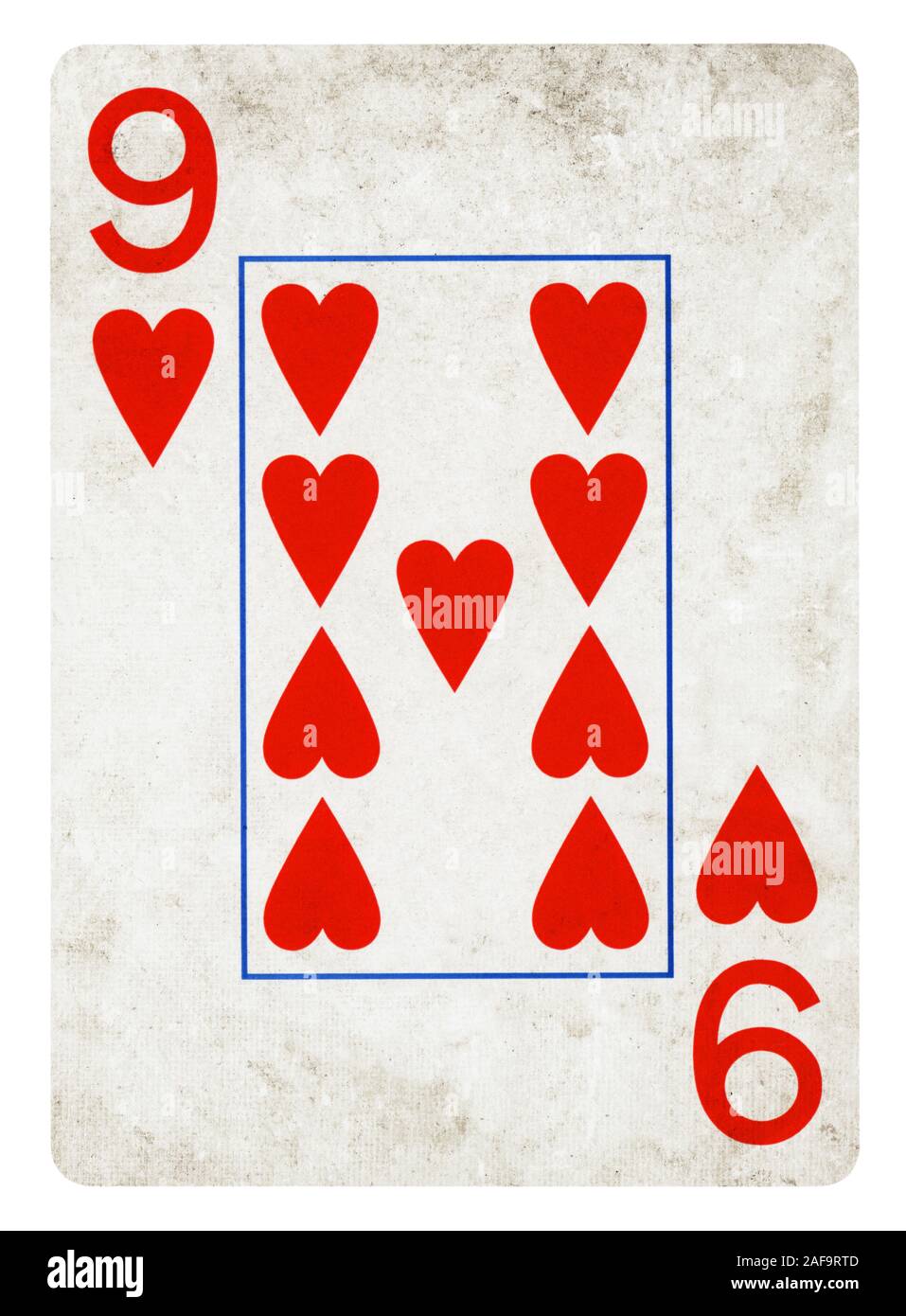 Nine of Hearts Vintage playing card - isolated on white (clipping path ...