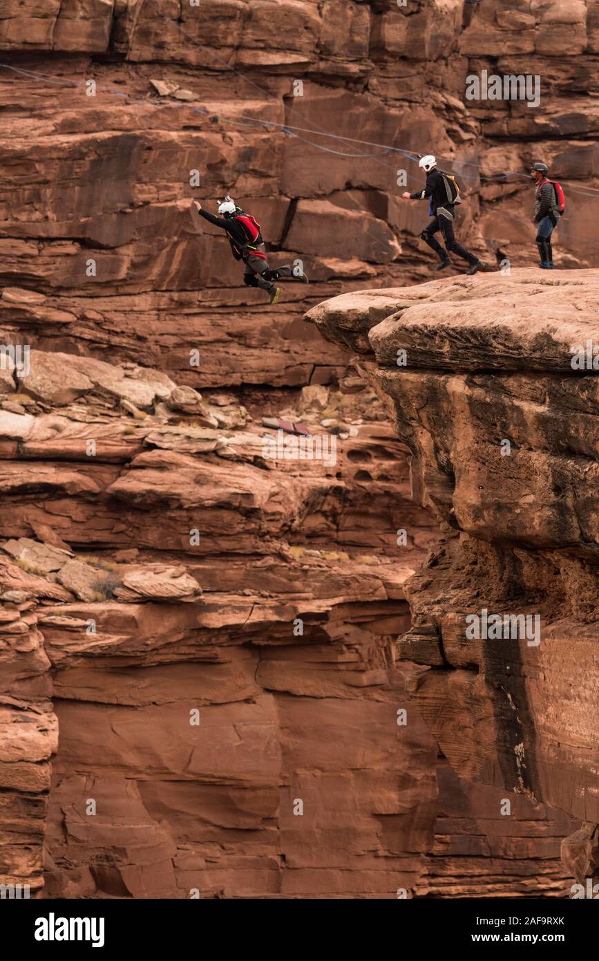 Two BASE Jumpers jump off the clifftop 950 feet above the floor of ...