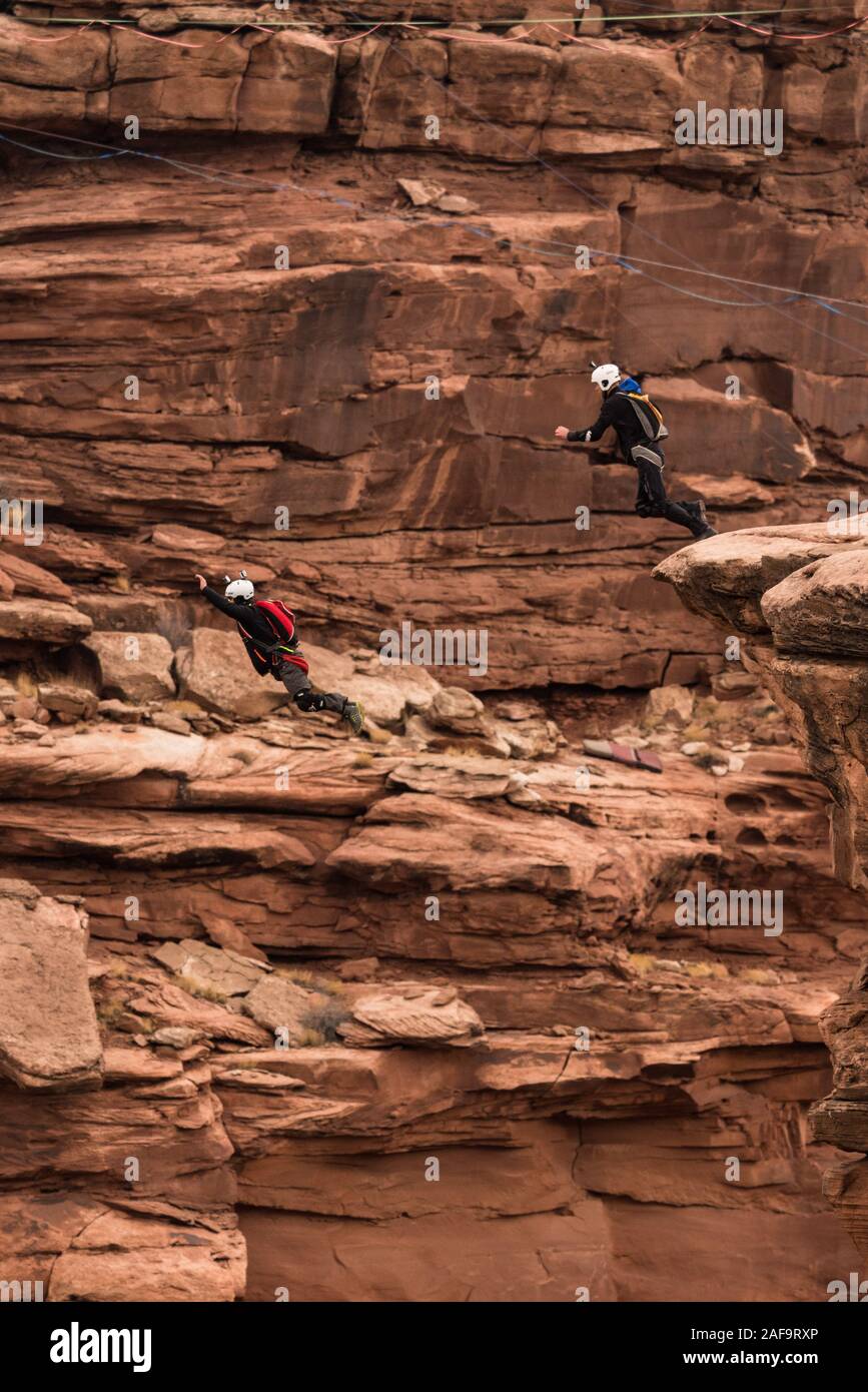 Two BASE Jumpers jump off the clifftop 950 feet above the floor of ...
