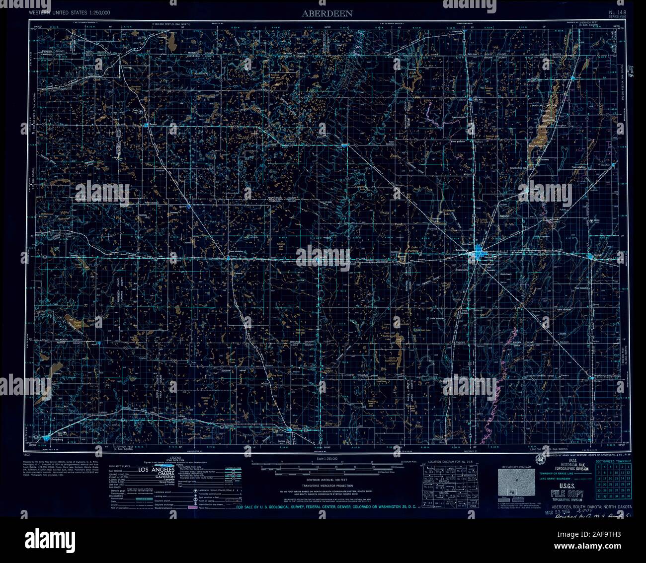 USGS TOPO Map North Dakota SD Aberdeen 344832 1956 250000 Inverted ...