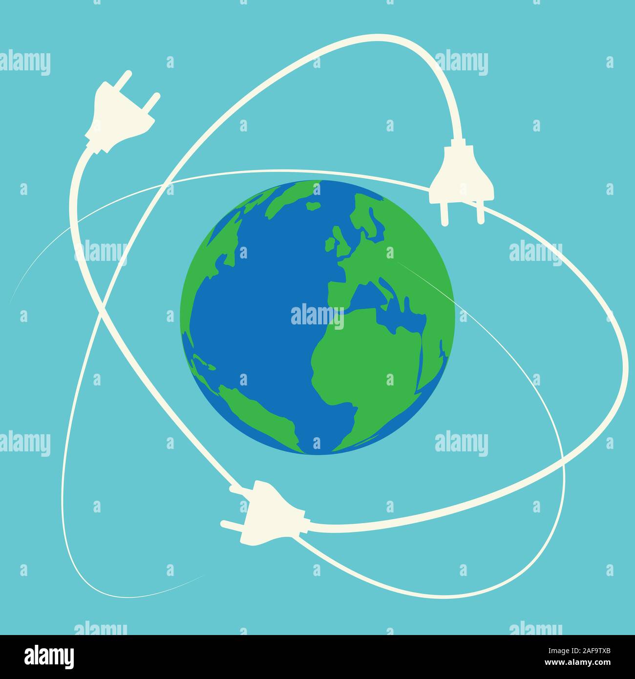 Planet earth surrounded by electric plugs, conceptual vector Stock ...