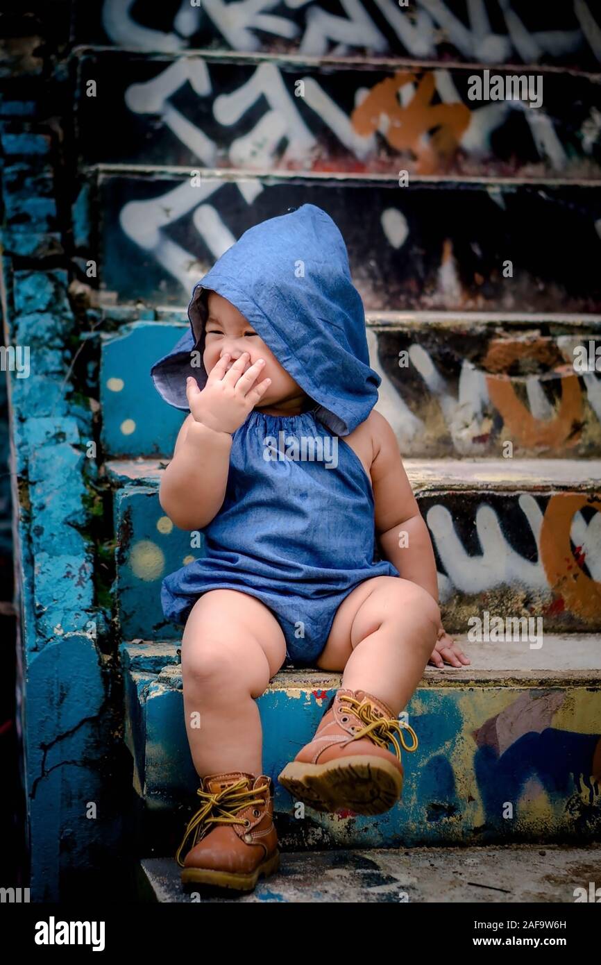The little Girl at graffiti park Outdoor Stock Photo - Alamy