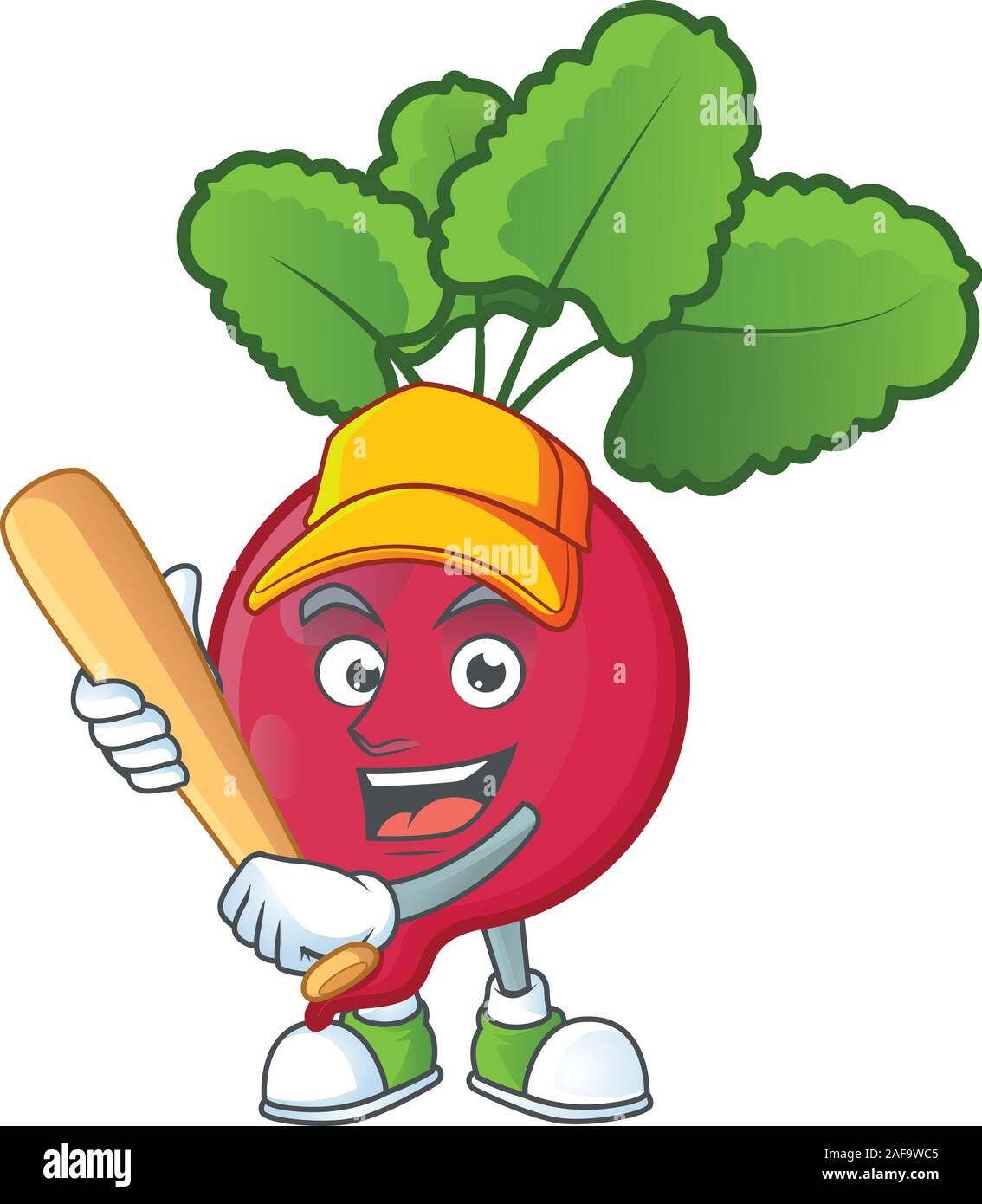 Funny smiling red radish cartoon mascot with baseball Stock Vector ...