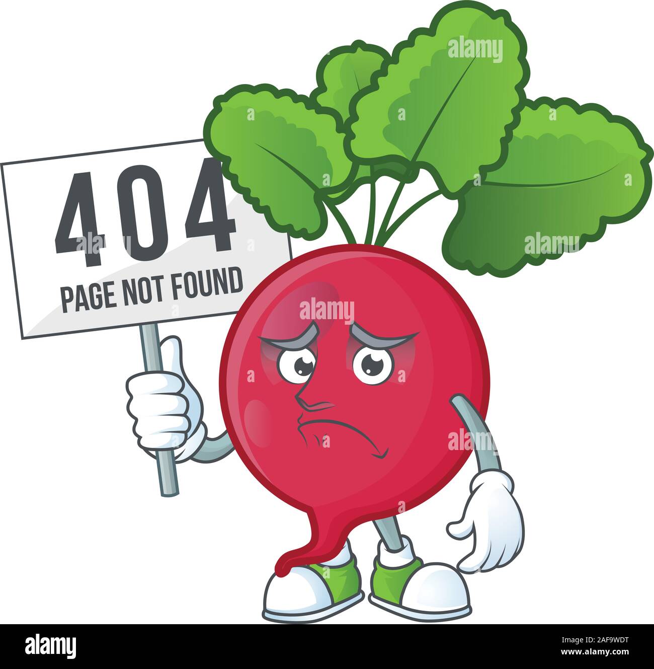 sad face cartoon character red radish raised up a board Stock Vector ...