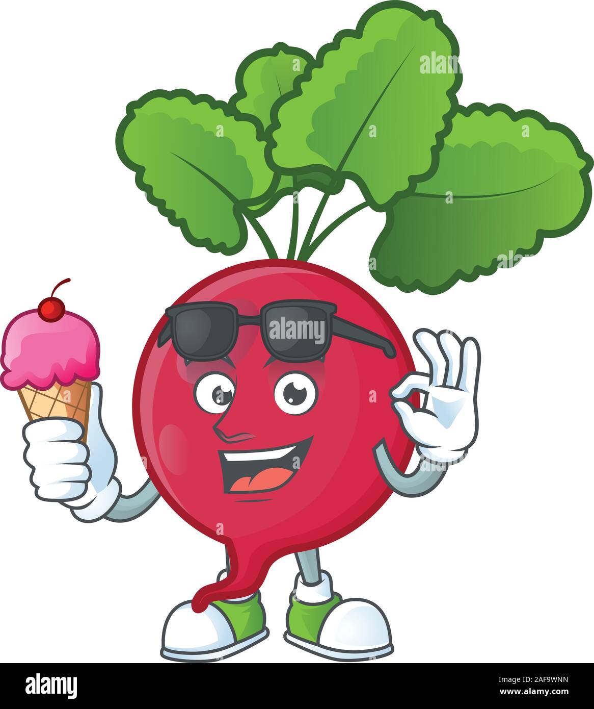 Cute red radish cartoon character with ice cream Stock Vector Image ...
