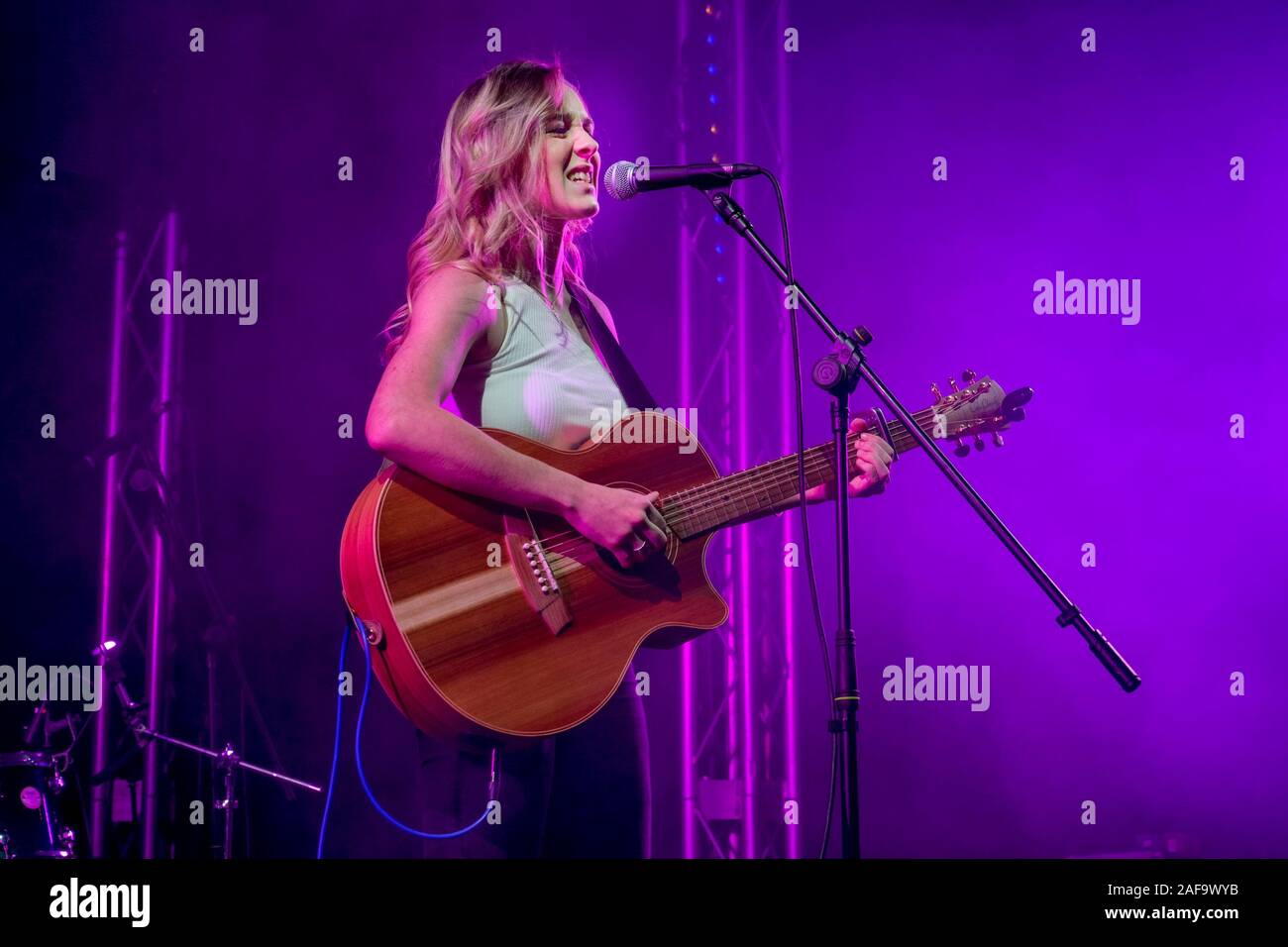 Singer songwriter Harriet Rose, performance, Skegness, England Stock ...