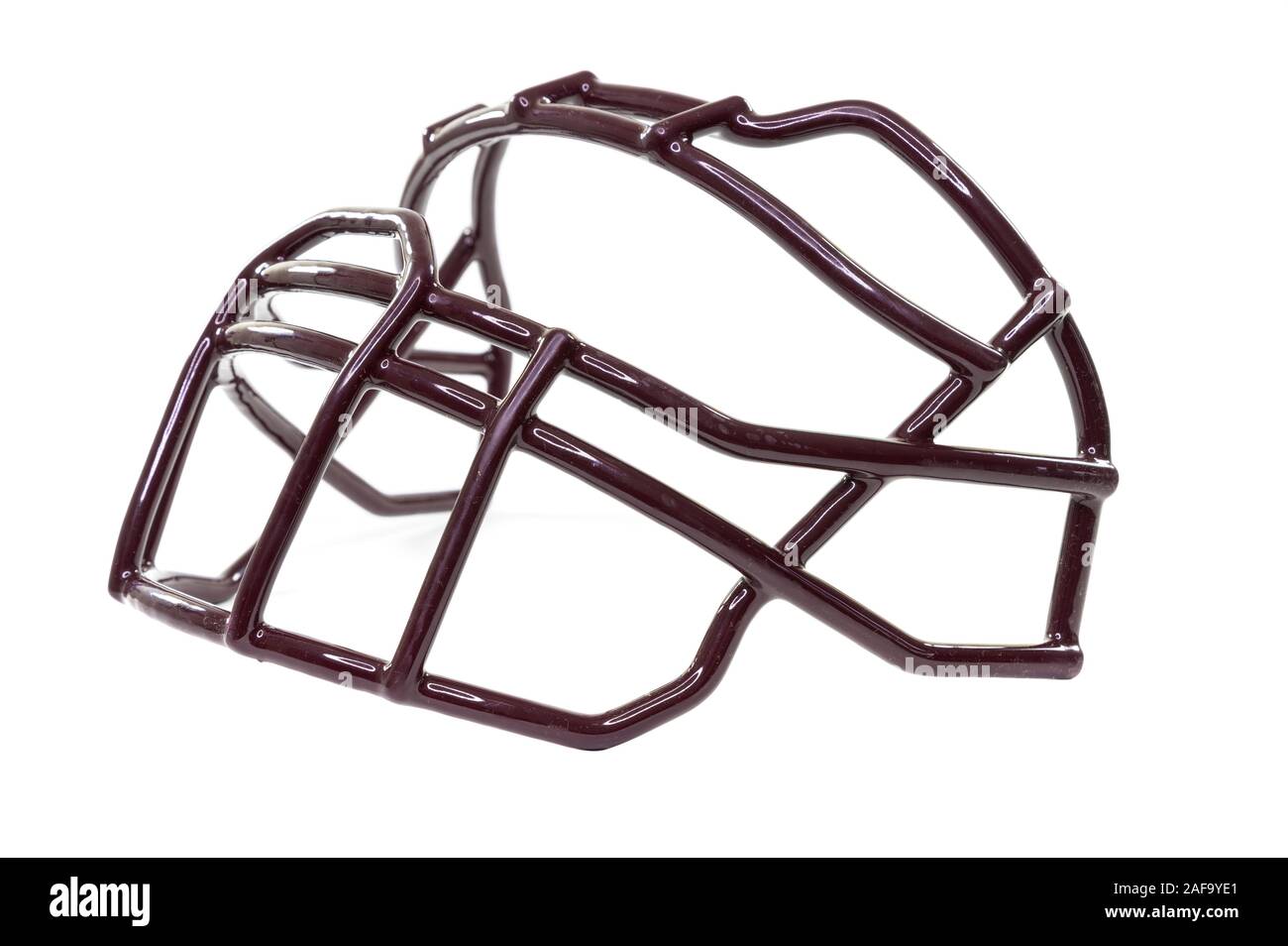 A football helmet's facemask isolated on white background, side view ...