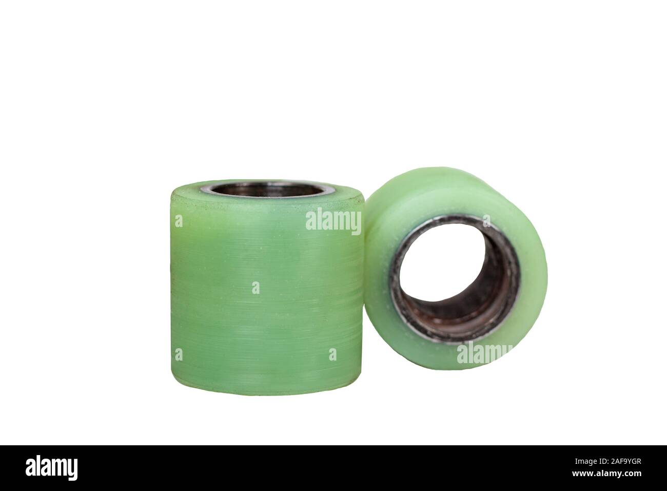 Wheel with polyurethane bandage for warehouse loader isolated on white ...