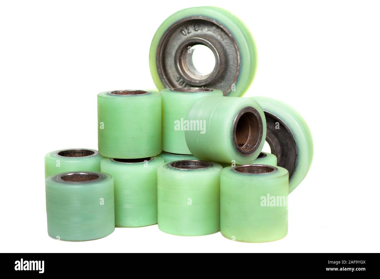 Wheel with polyurethane bandage for warehouse loader isolated on white ...