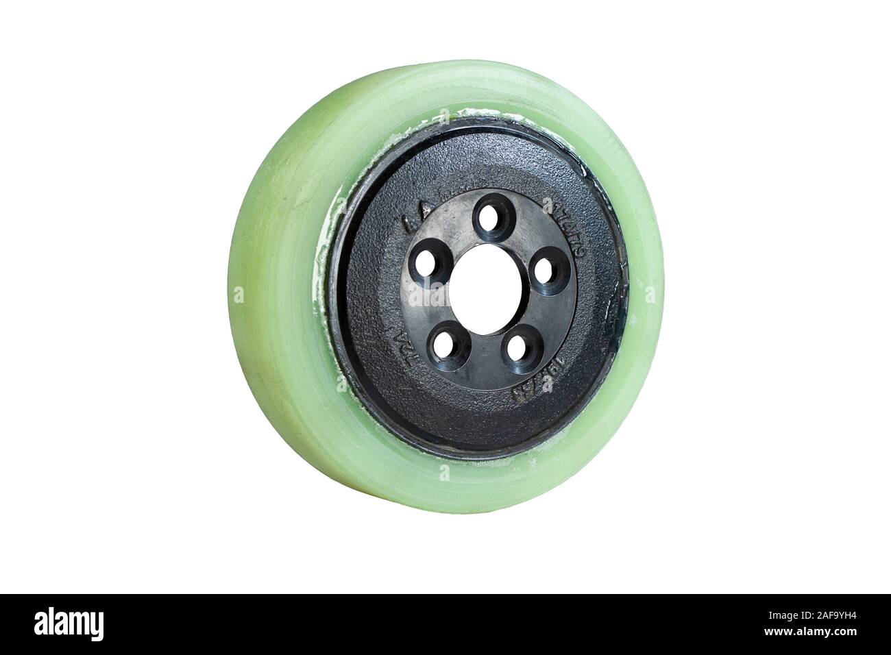 Wheel with polyurethane bandage for warehouse loader isolated on white ...