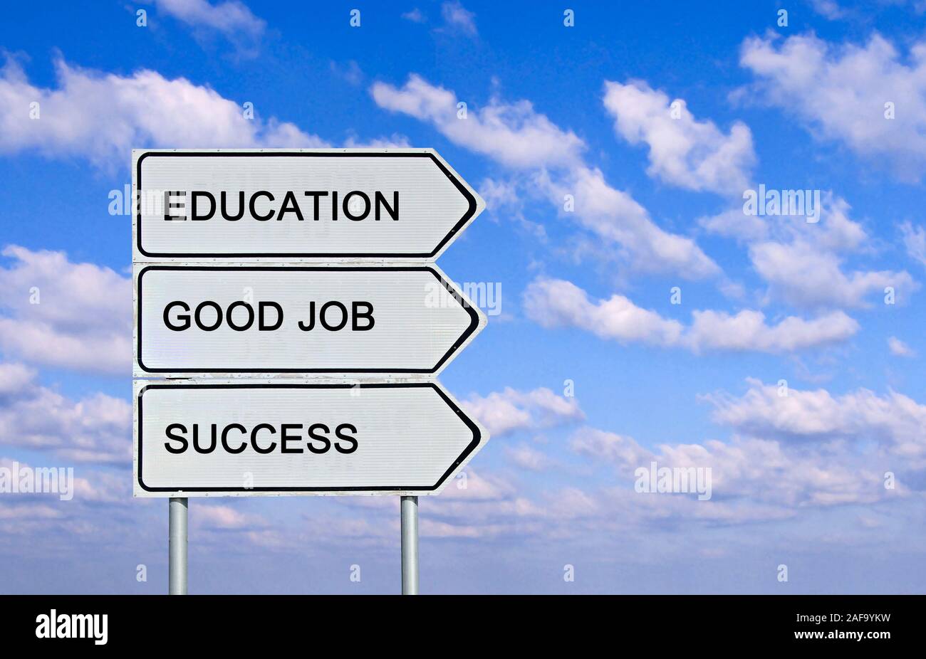Road sign to education,success, and good job Stock Photo - Alamy