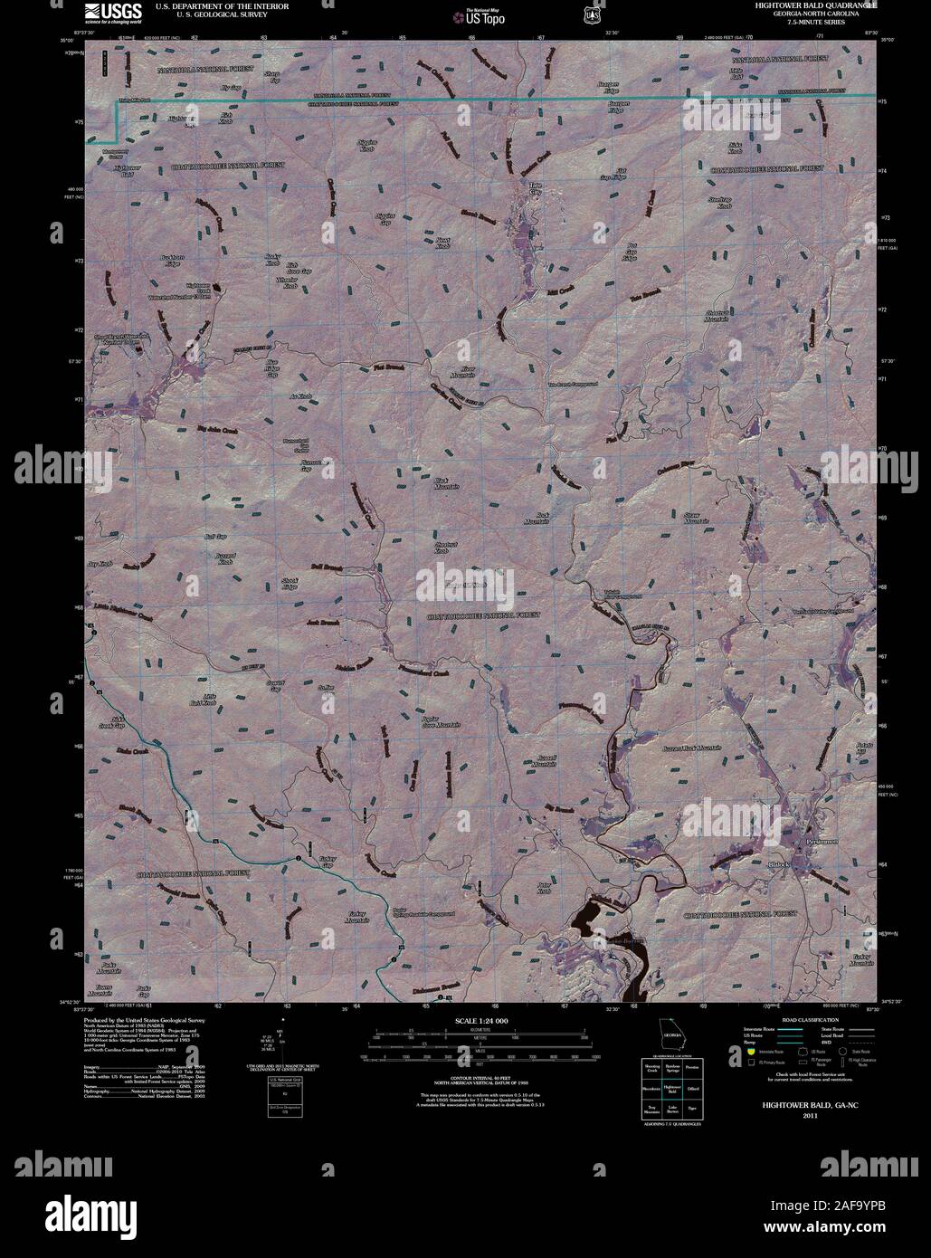 USGS TOPO Map North Carolina GA Hightower Bald 20110307 TM Inverted ...