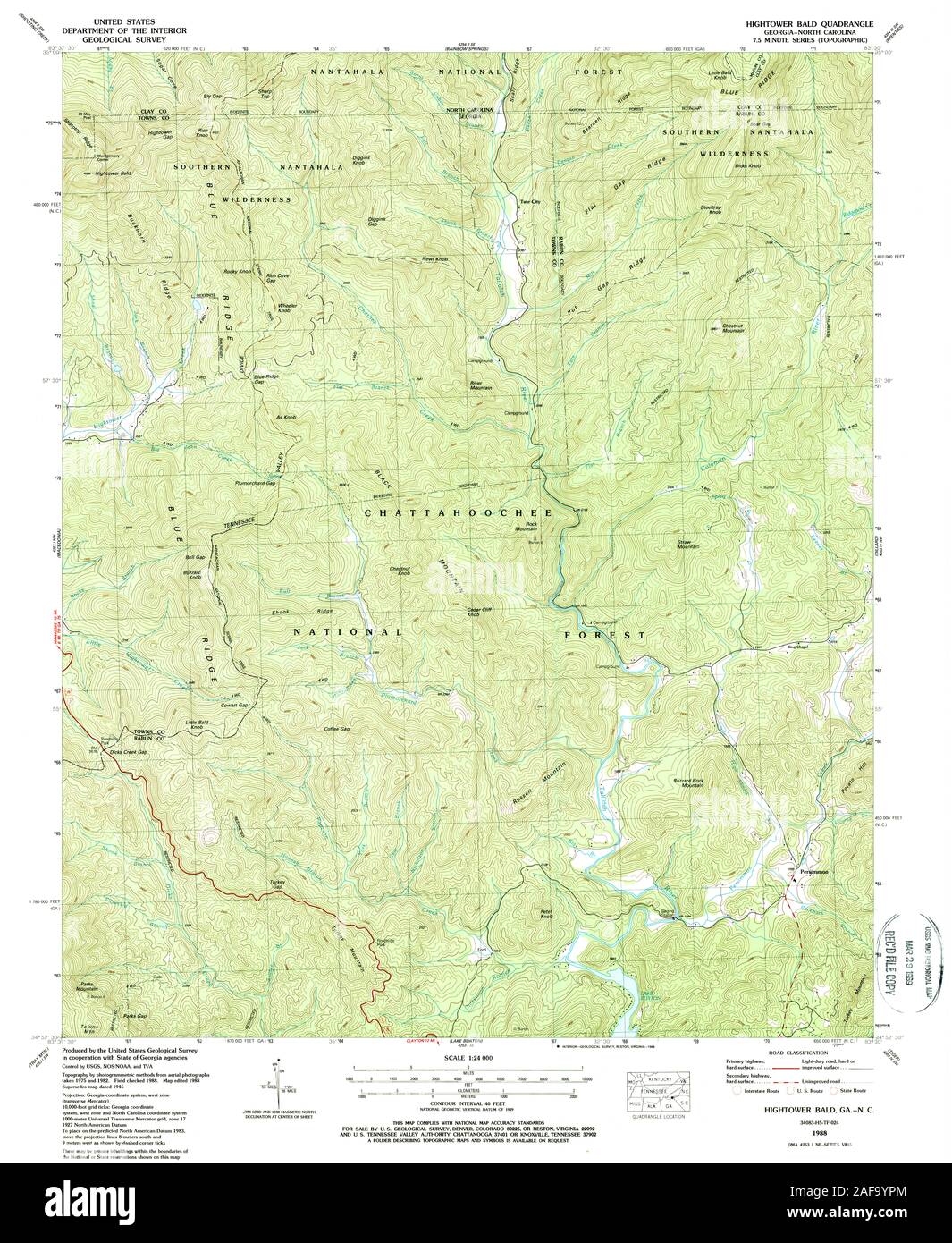 USGS TOPO Map North Carolina GA Hightower Bald 245924 1988 24000 ...