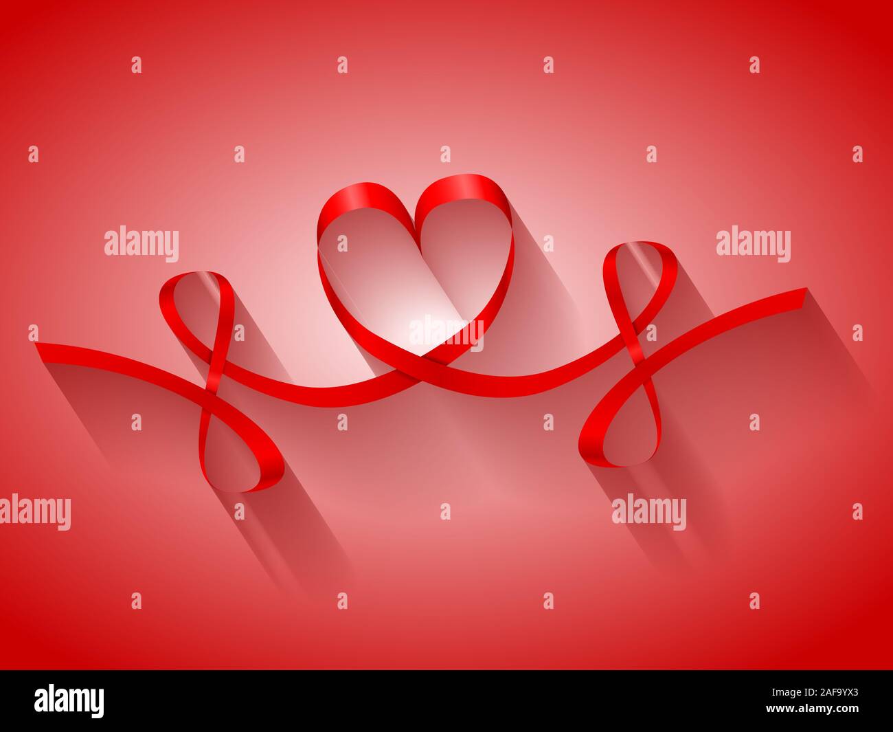 Heart ribbon on red background. Vector illustration Stock Photo - Alamy