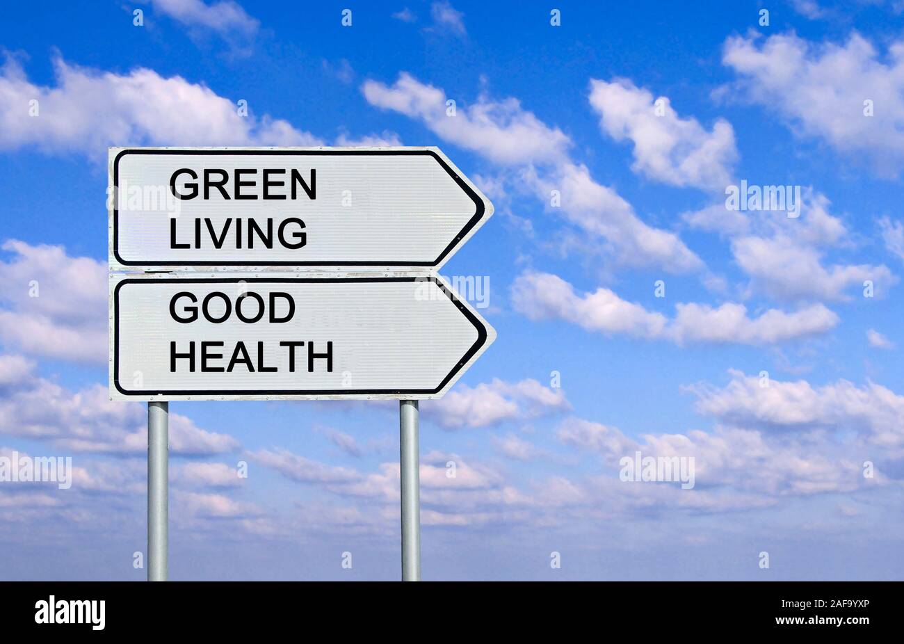 Road signs to good health and green living Stock Photo - Alamy