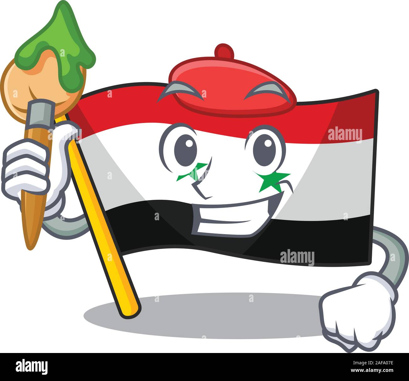 Funny flag syria Scroll Artist cartoon character holding brush Stock ...