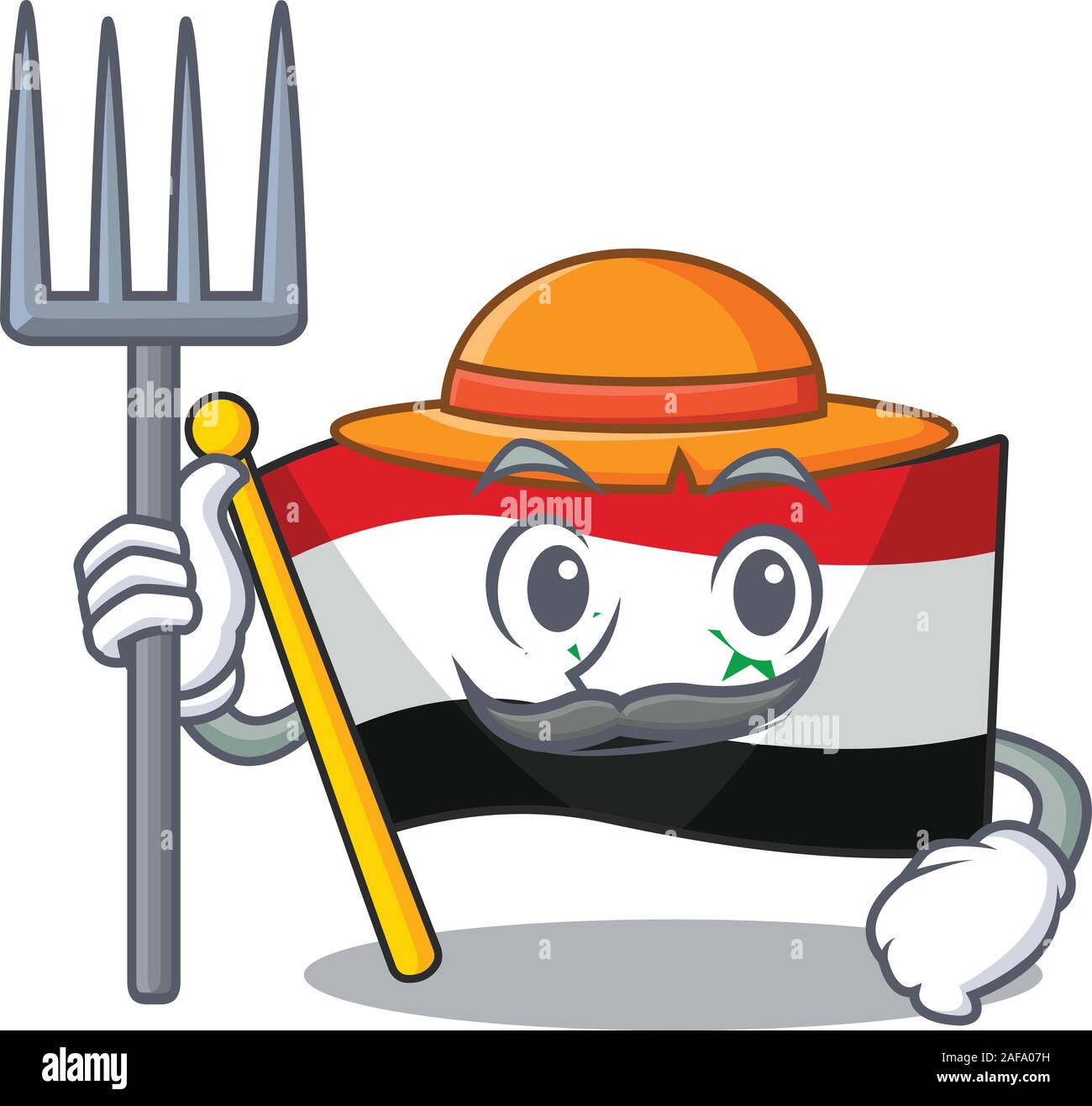 Happy Farmer flag syria Scroll cartoon character with hat and tools ...