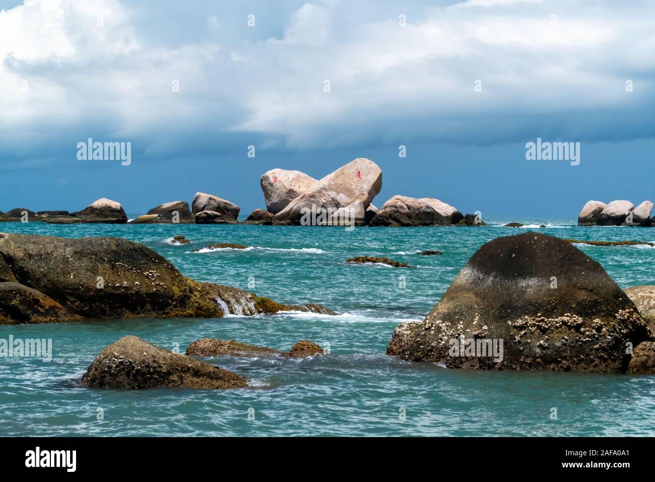 Panoramic view of colorful huge cliff at the sea of South China Stock ...