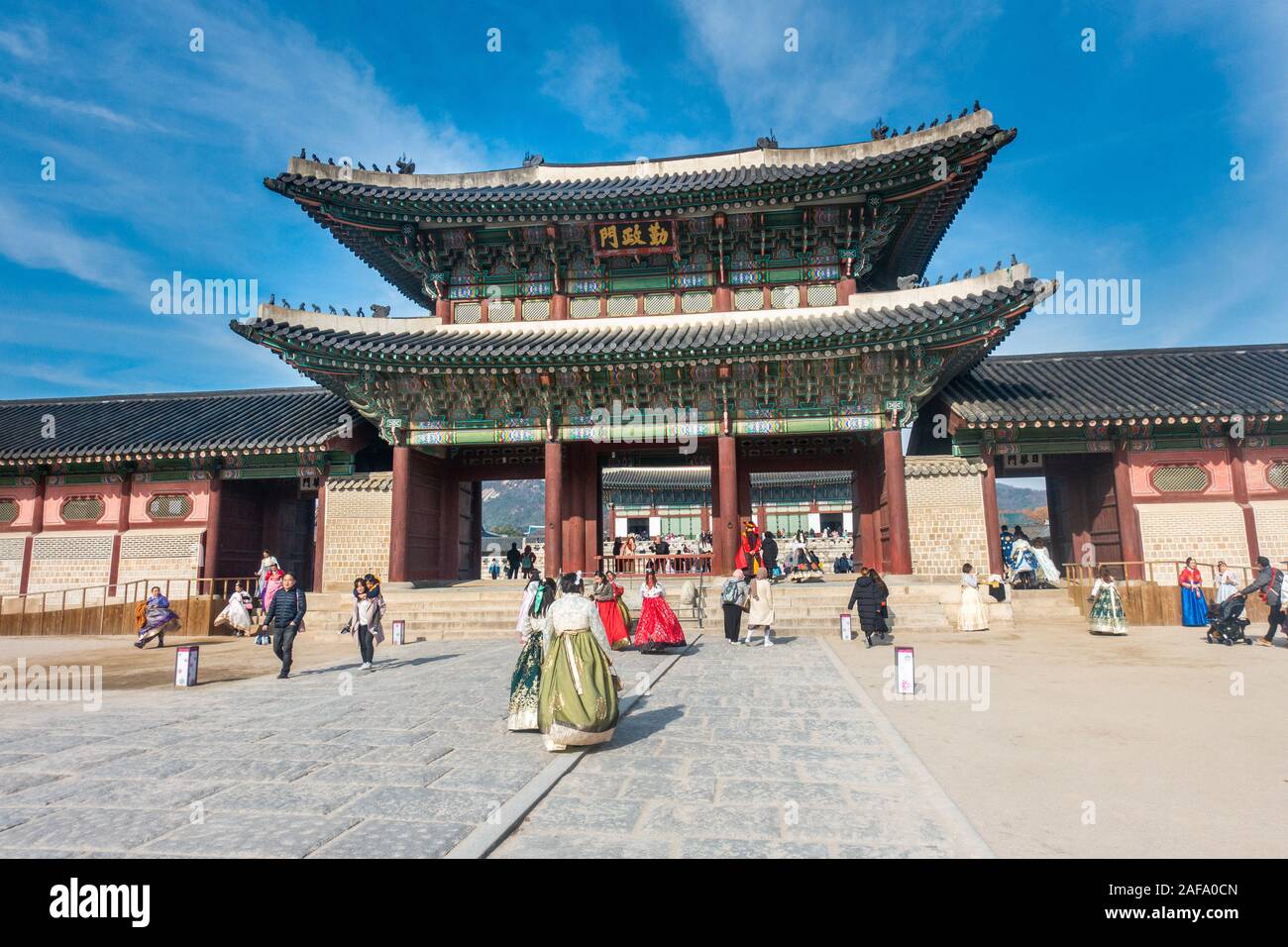 Seoul, South Korea - November 28th, 2019: Tourists wearing traditional ...