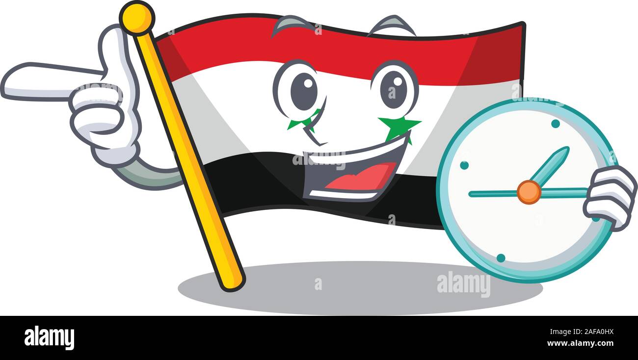 smiling flag syria Scroll cartoon character style with clock Stock ...
