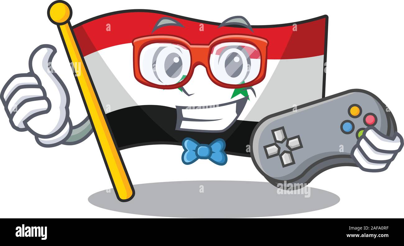Funny geek gamer flag syria Scroll cartoon character style Stock Vector ...