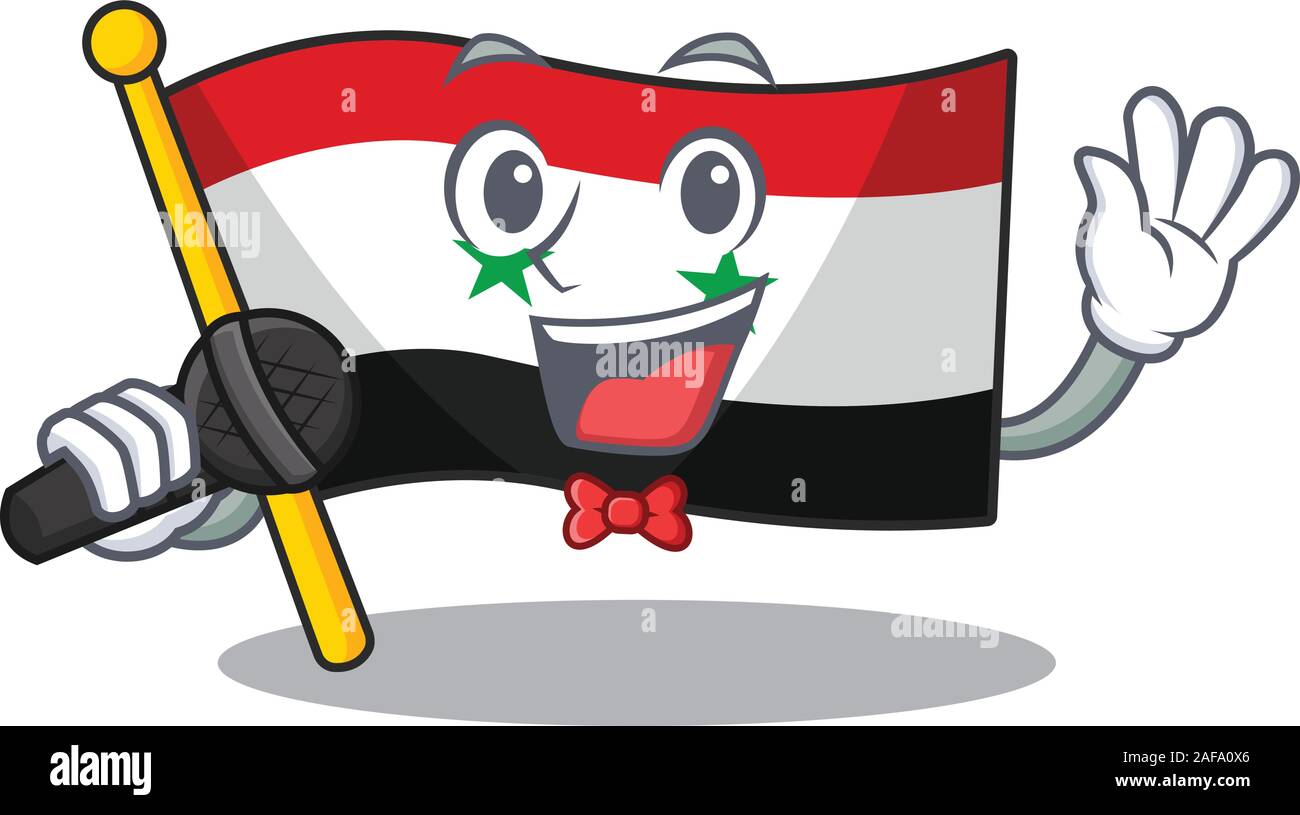 Cute cartoon Singing flag syria Scroll with a microphone Stock Vector ...