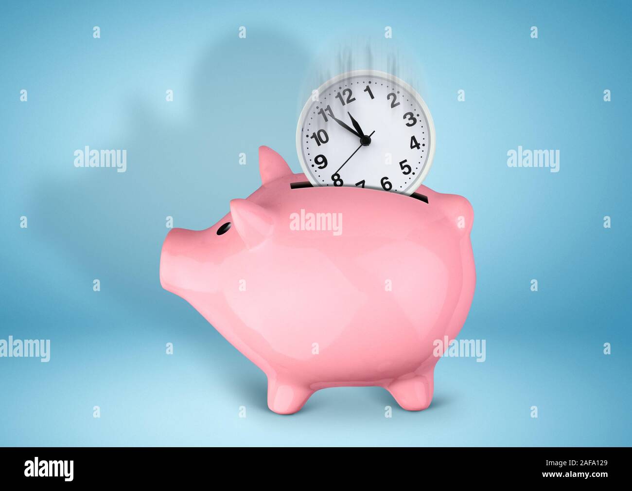Saveing time concept, piggy bank with clock Stock Photo - Alamy