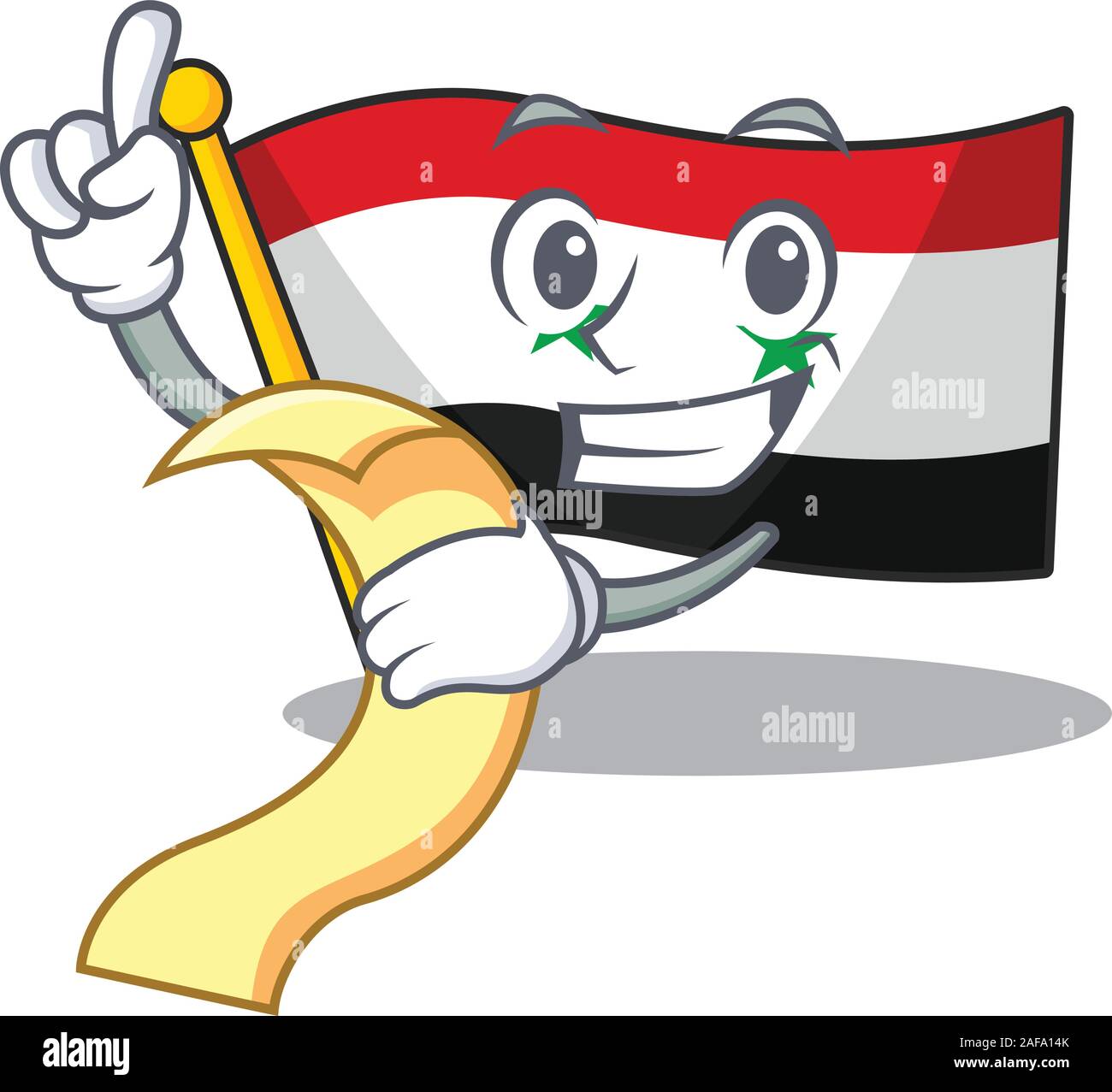 Flag syria Scroll cartoon character holding menu ready to serve Stock ...