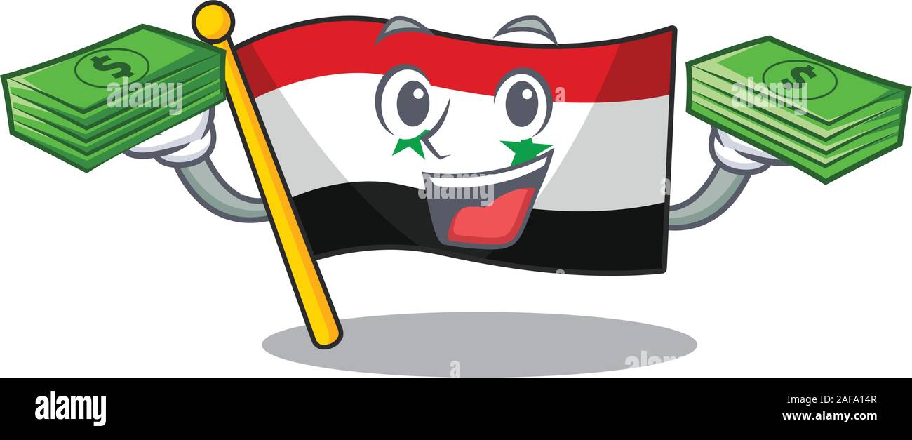 Very happy flag syria Scroll character with money on hands Stock Vector ...