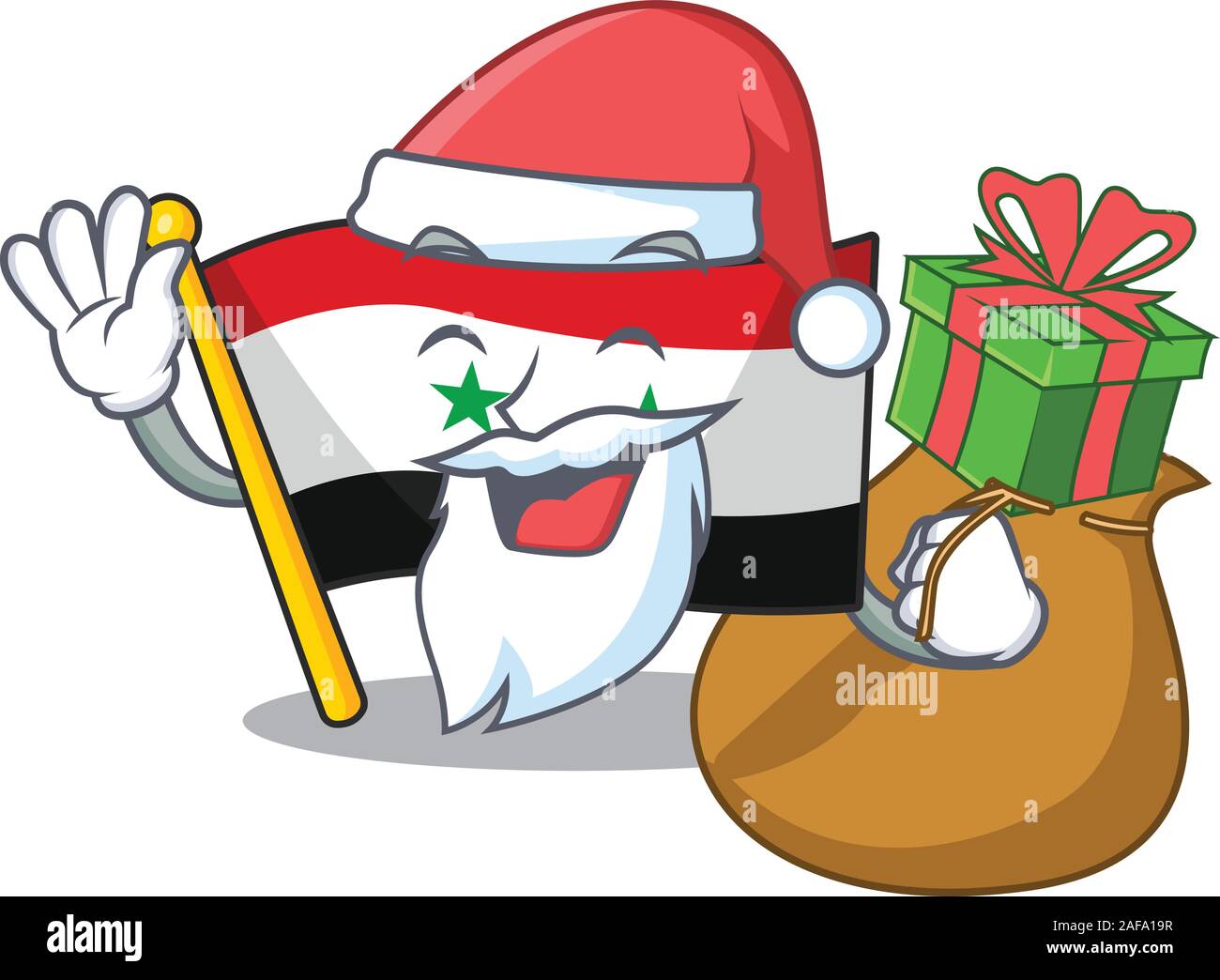 Santa flag syria Scroll Cartoon character design with box of gift Stock ...