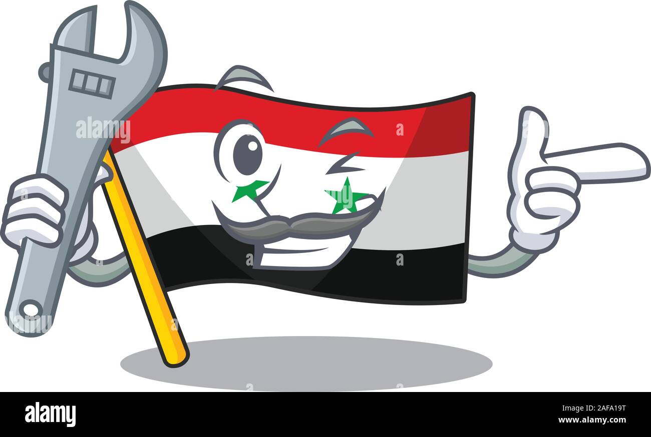 Cool Mechanic flag syria Scroll cartoon character design Stock Vector ...