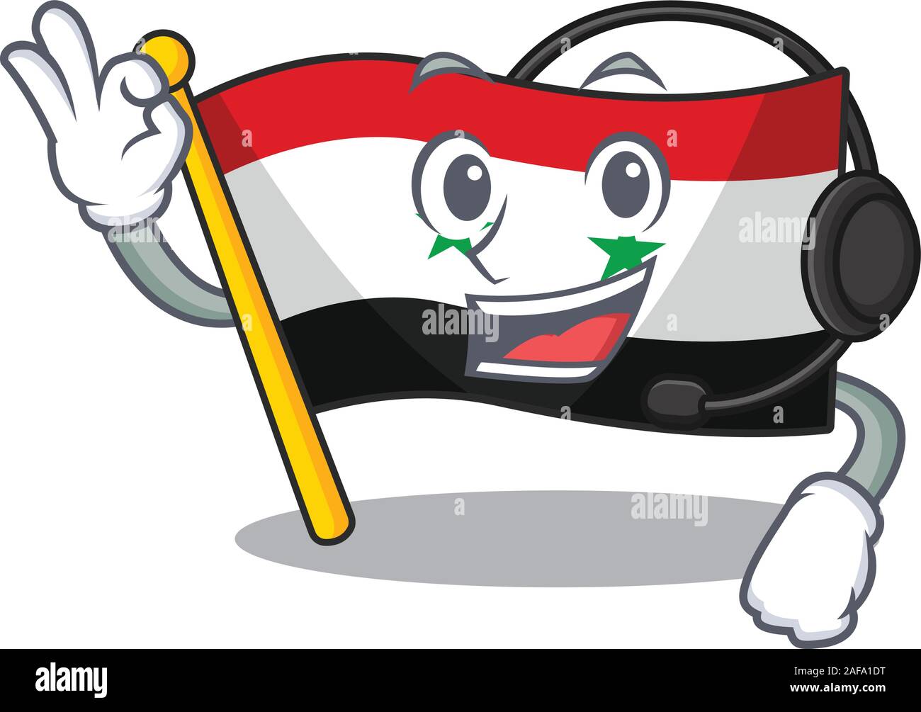 cute flag syria Scroll cartoon character design wearing headphone Stock ...