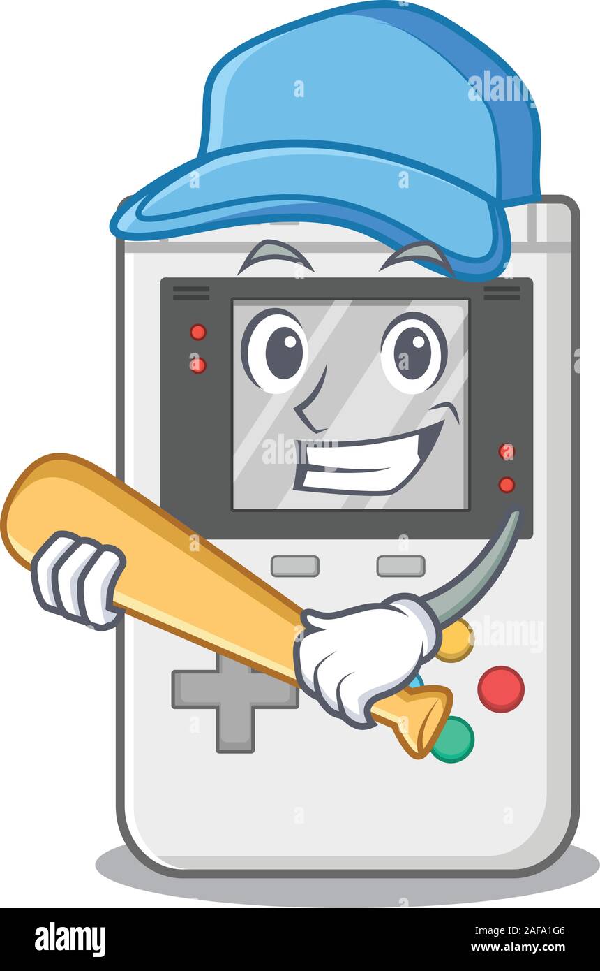 Cool handheld game Scroll cartoon character design with baseball Stock ...