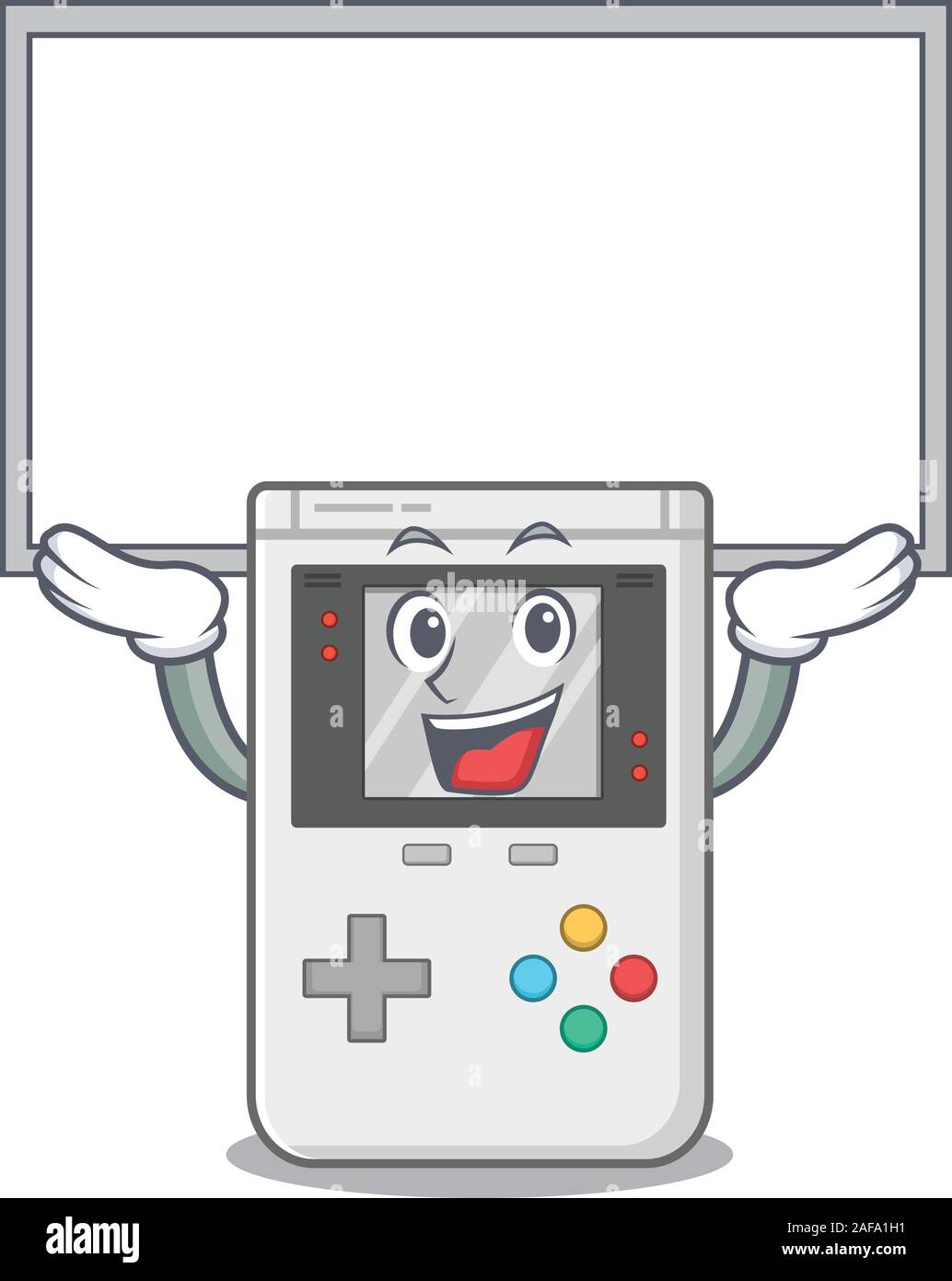Happy cartoon character handheld game Scroll raised up board Stock ...