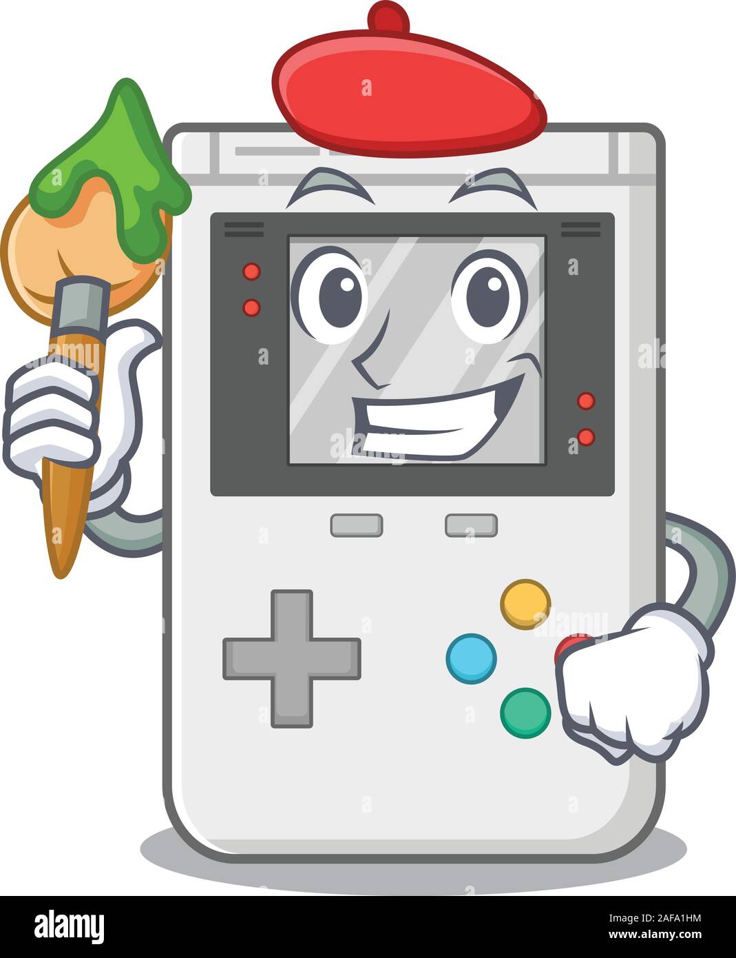 Funny handheld game Scroll Artist cartoon character holding brush Stock ...