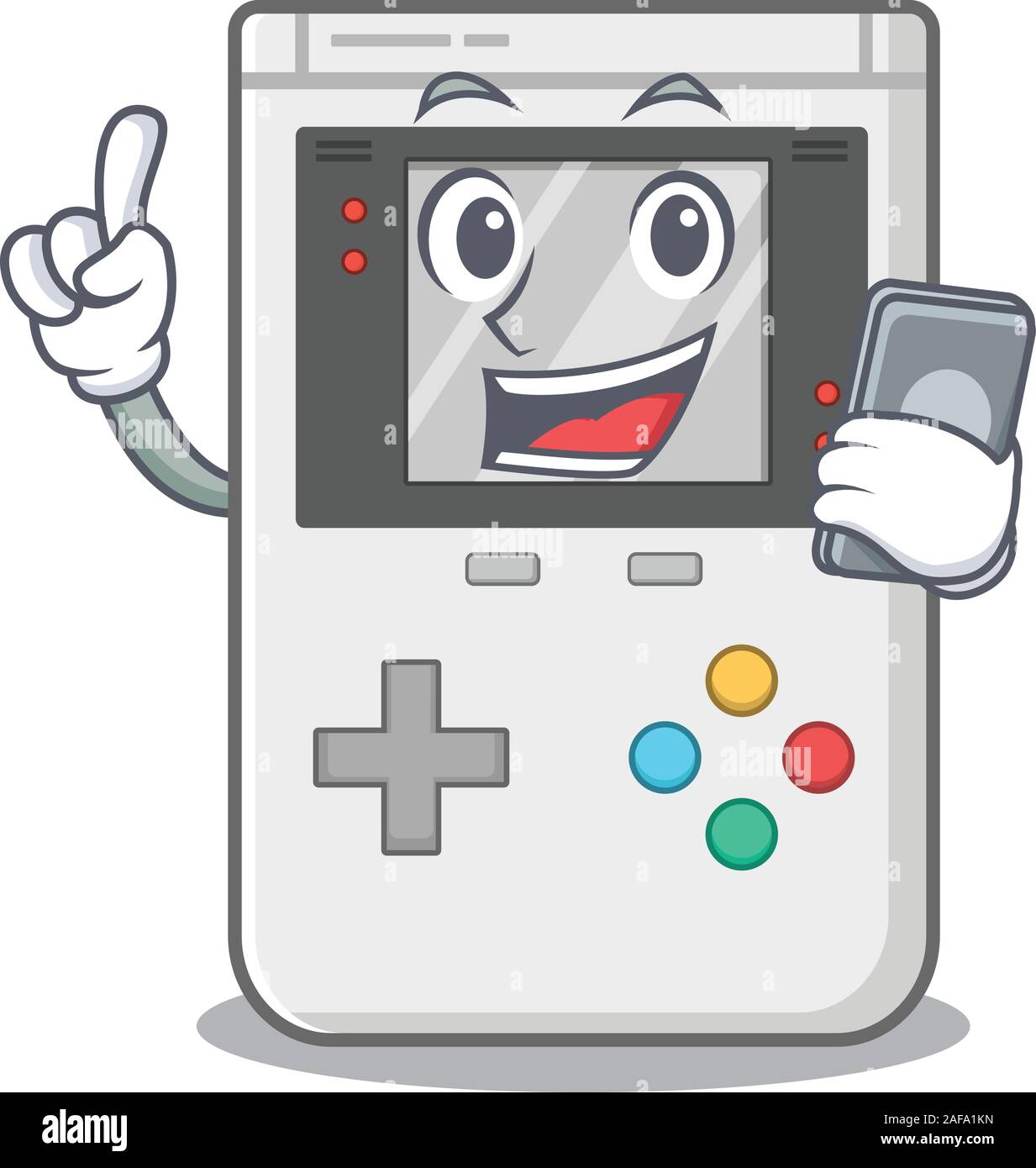 cartoon character of handheld game Scroll speaking with phone Stock ...