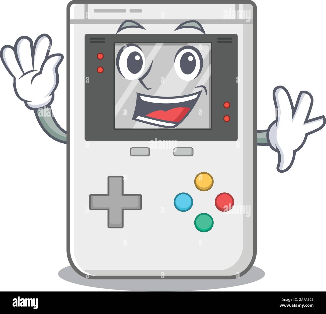 Waving cute smiley handheld game Scroll cartoon character design Stock ...