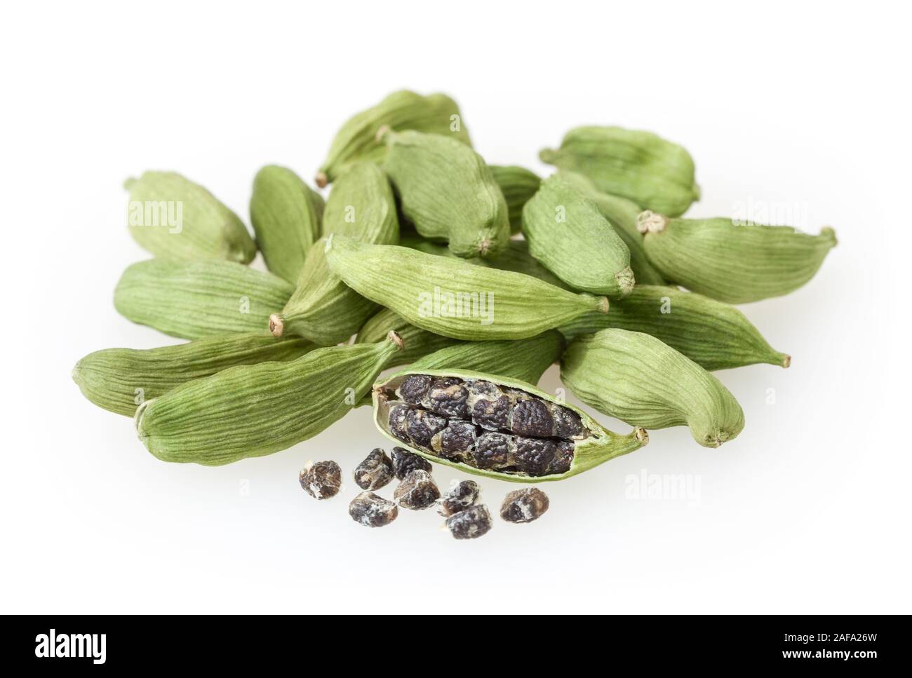 Green cardamon pods isolated on white background Stock Photo - Alamy