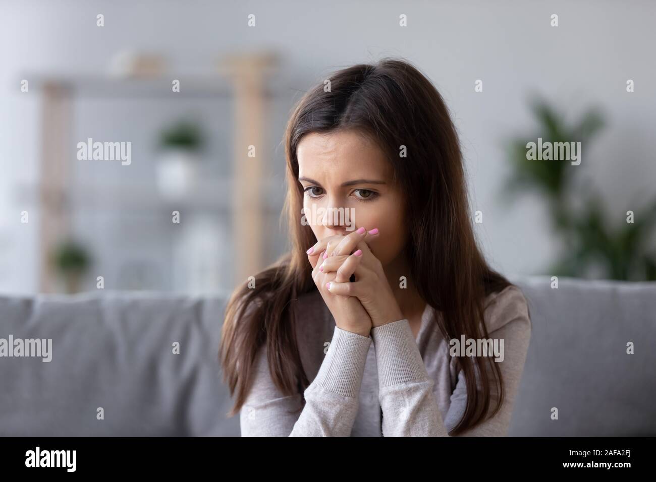 Pensive woman feel melancholic thinking recollecting memories Stock ...