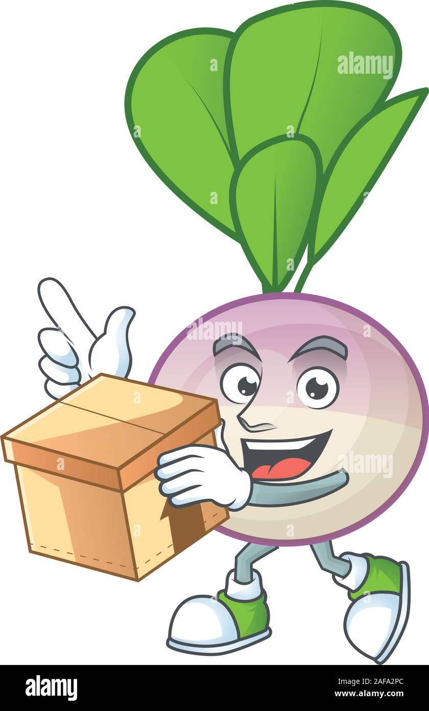 Cute turnip cartoon character style holding a box Stock Vector Image ...