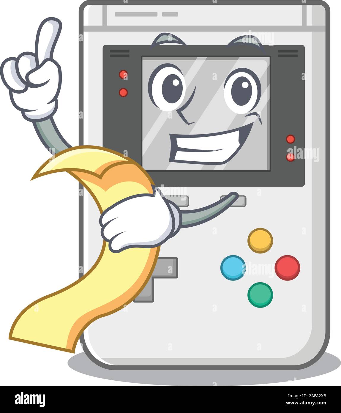 Handheld game Scroll cartoon character holding menu ready to serve ...