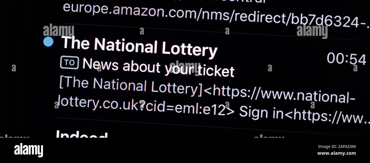 The National lottery, news about your ticket, email Stock Photo - Alamy