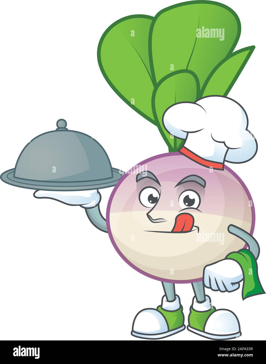 Cute turnip as a Chef with hat and tray cartoon style design Stock ...