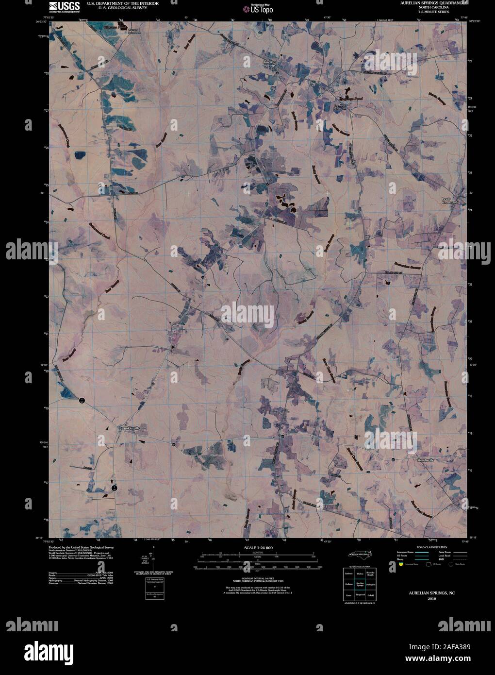 USGS TOPO Map North Carolina NC Aurelian Springs 20100827 TM Inverted ...