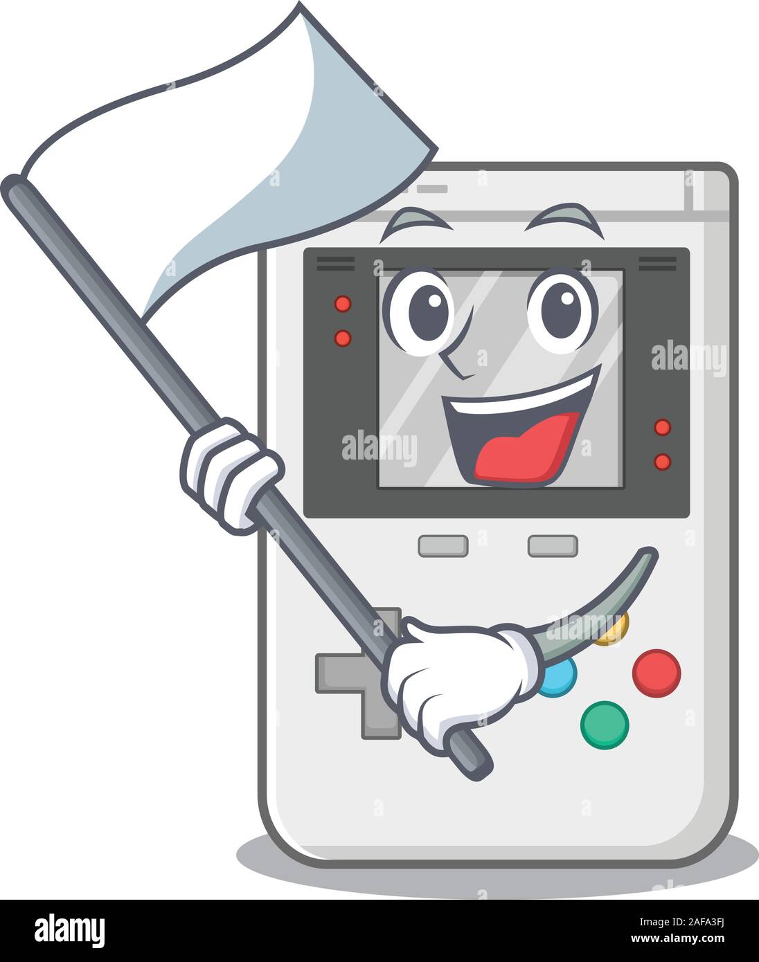 cute handheld game Scroll cartoon character style with standing flag ...