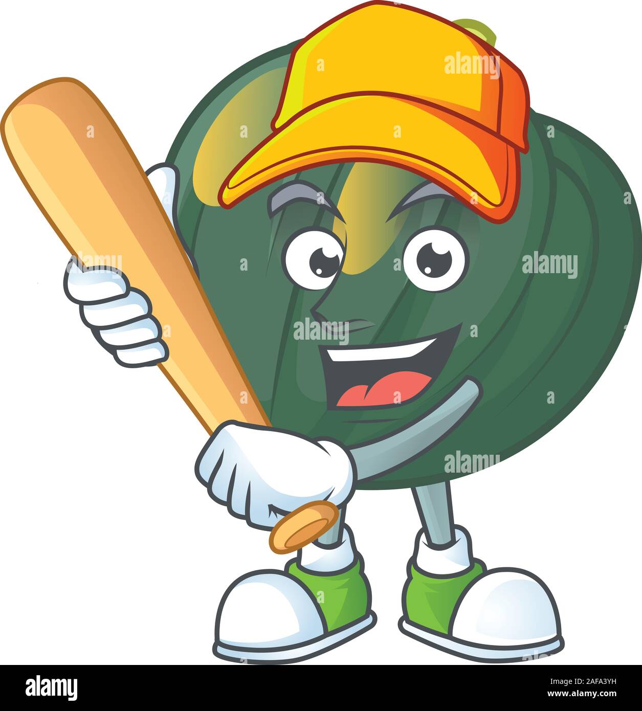 Funny smiling acorn squash cartoon mascot with baseball Stock Vector ...