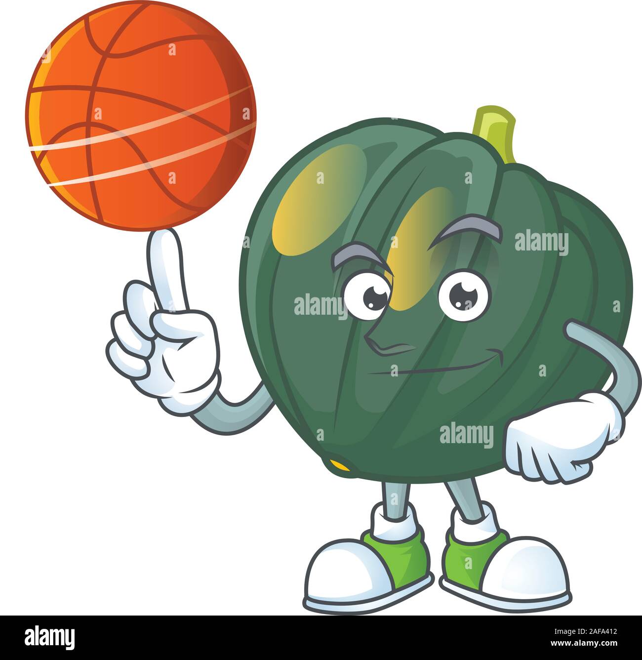 Happy face acorn squash cartoon character playing basketball Stock ...