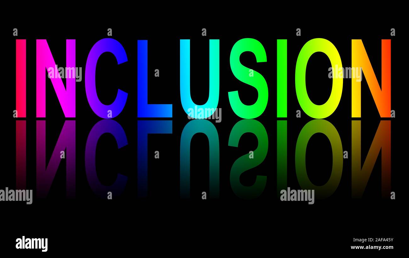 INCLUSION in rainbow colors with reflection Stock Photo - Alamy